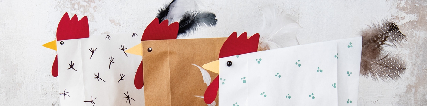 Bastle herzige Papiertüten-Hühner basteln mit JUMBO