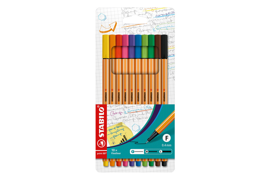 Stylo feutre pointe fine - STABILO point 88 - Étui de 10 stylos-feutres ...